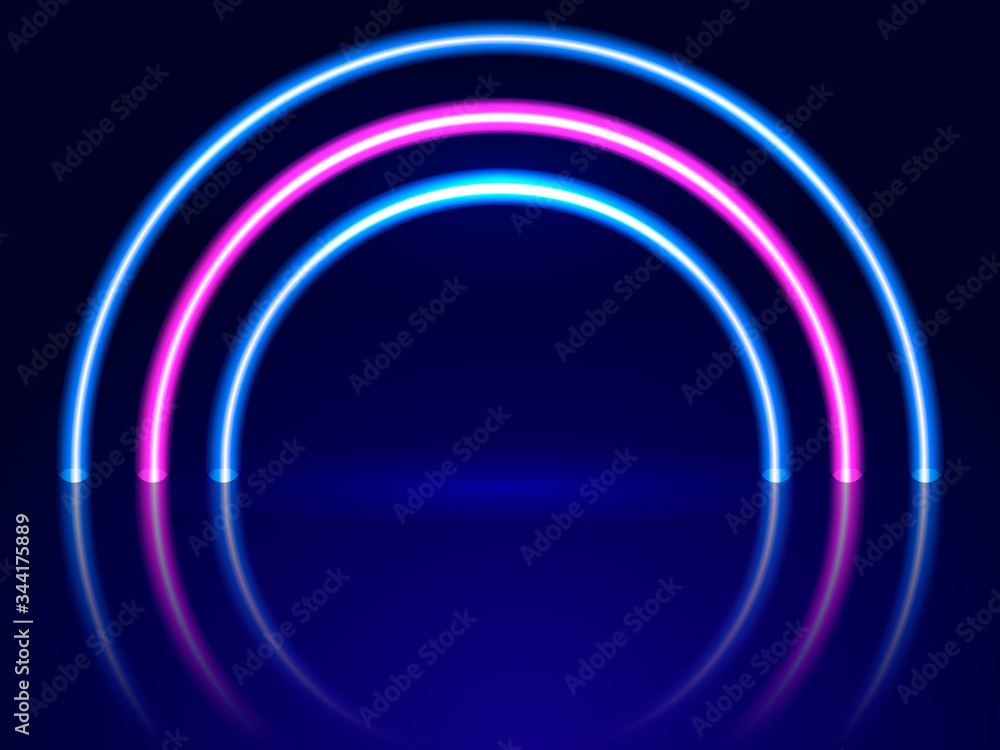 Neon arch-shaped lighting. Abstract background. Vector stok ...
