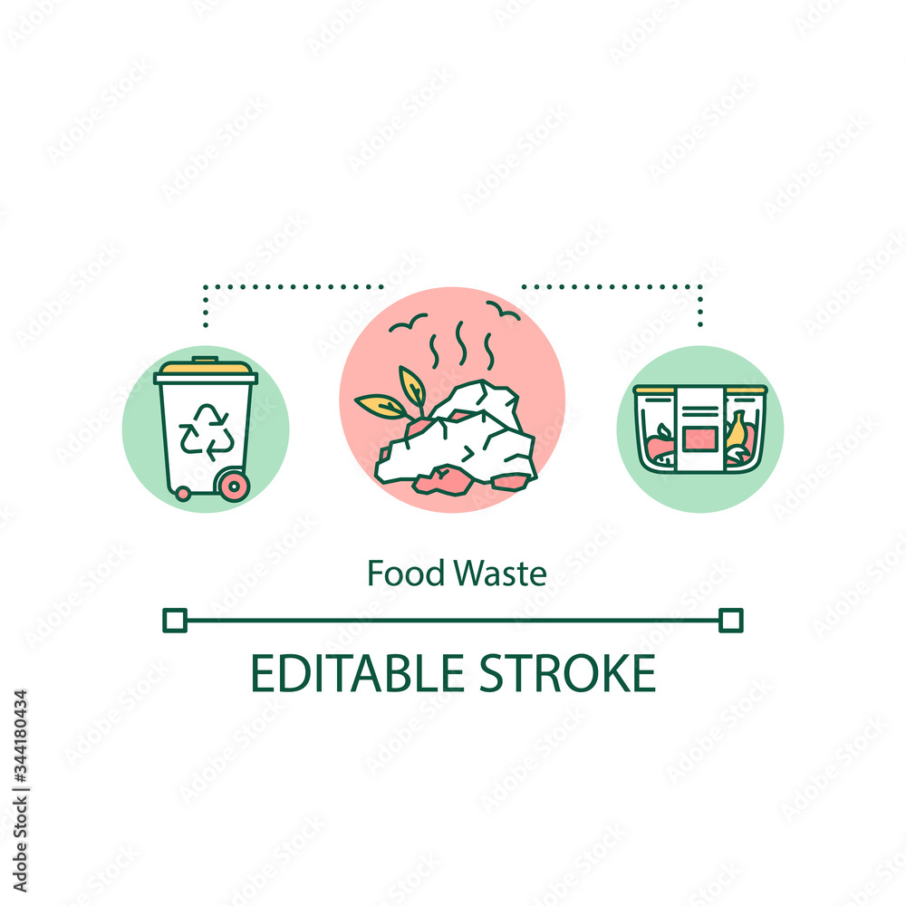 Food waste concept icon. Waste management, food spoilage idea thin line ...