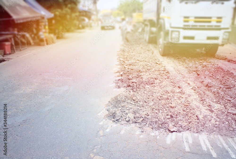 Slurry road surface demolition The truck is parked in the sun .Destroy ...