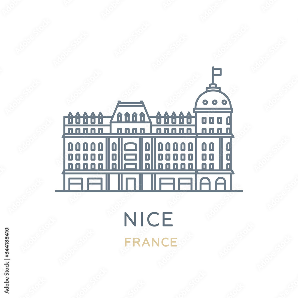 Nice city, France. Line icon of the famous and largest city in Europe ...