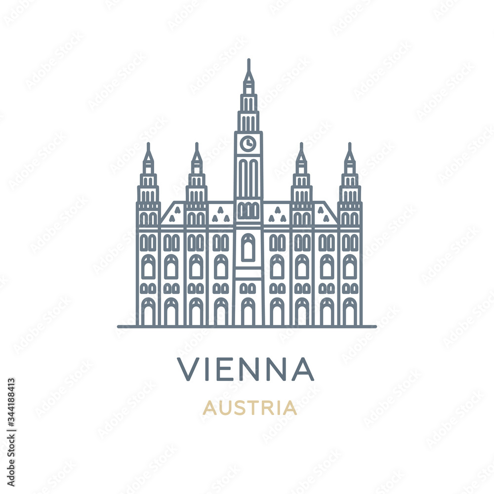 Vienna city, Austria. Line icon of the famous and largest city in ...