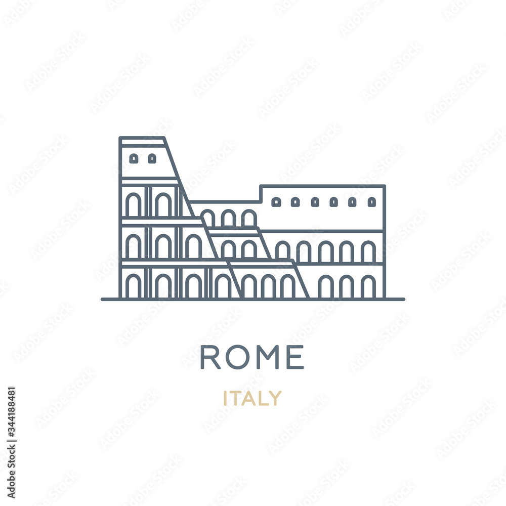 Rome city, Italy. Line icon of the famous and largest city in Europe ...