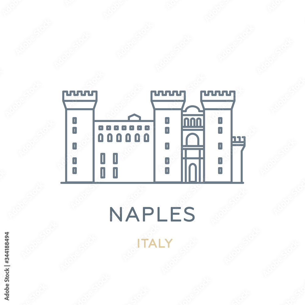 Naples city, Italy. Line icon of the famous and largest city in Europe ...