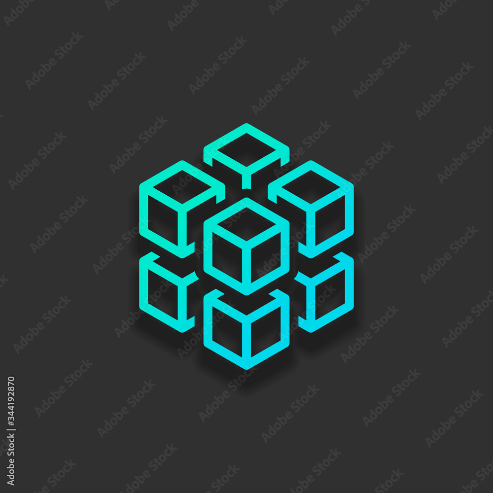 3d cube with eight blocks. Icon of rubik or ice pieces. Colorful logo ...
