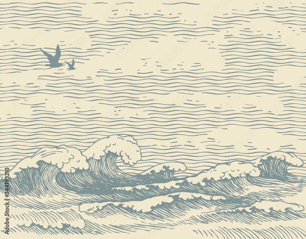 Vintage Ocean Waves Illustration