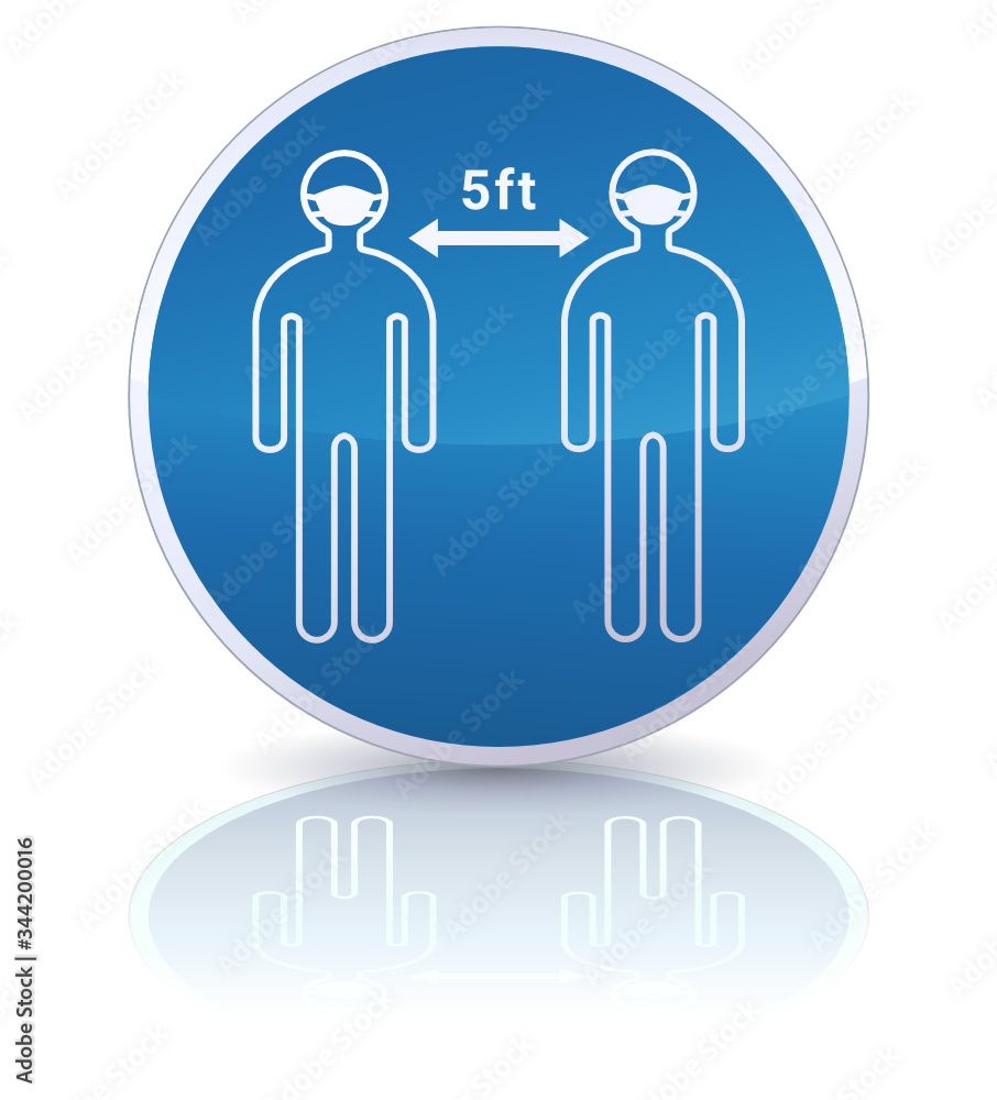 5 feet social distancing and wearing a mask obligation sign (reflection ...
