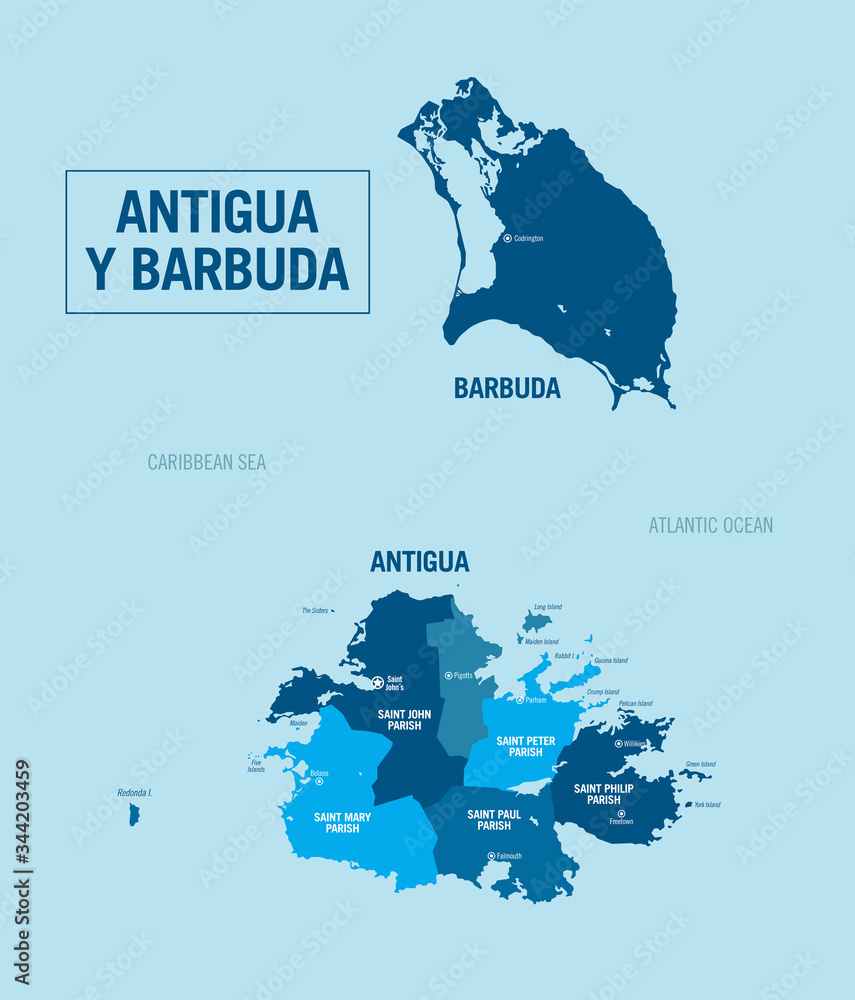 Antigua and Barbuda political map. Detailed vector illustration with ...