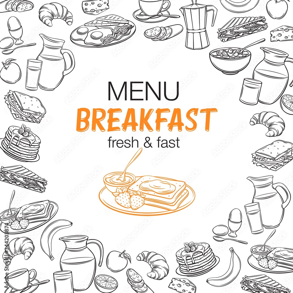 breakfast outline banners Stock Vector | Adobe Stock