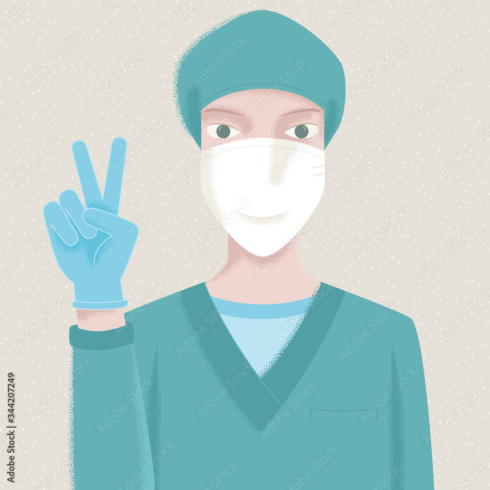 We will defeat the Coronavirus! A young person wearing a face mask and ...