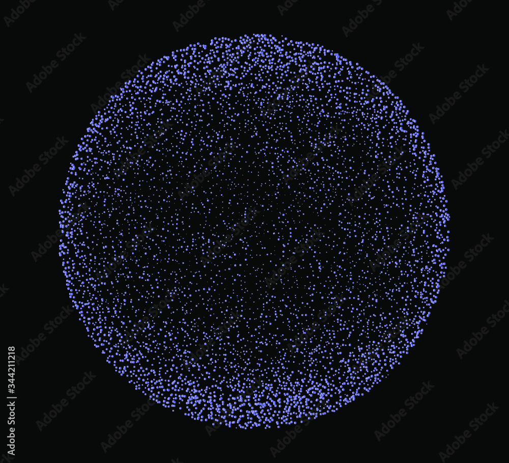 Dotted sphere, globe made of particles on dark background. Conceptual ...