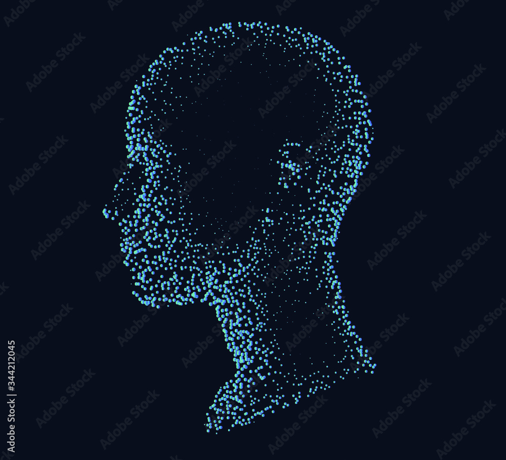 Silhouette of a human head made of dots and particles. Conceptual image ...