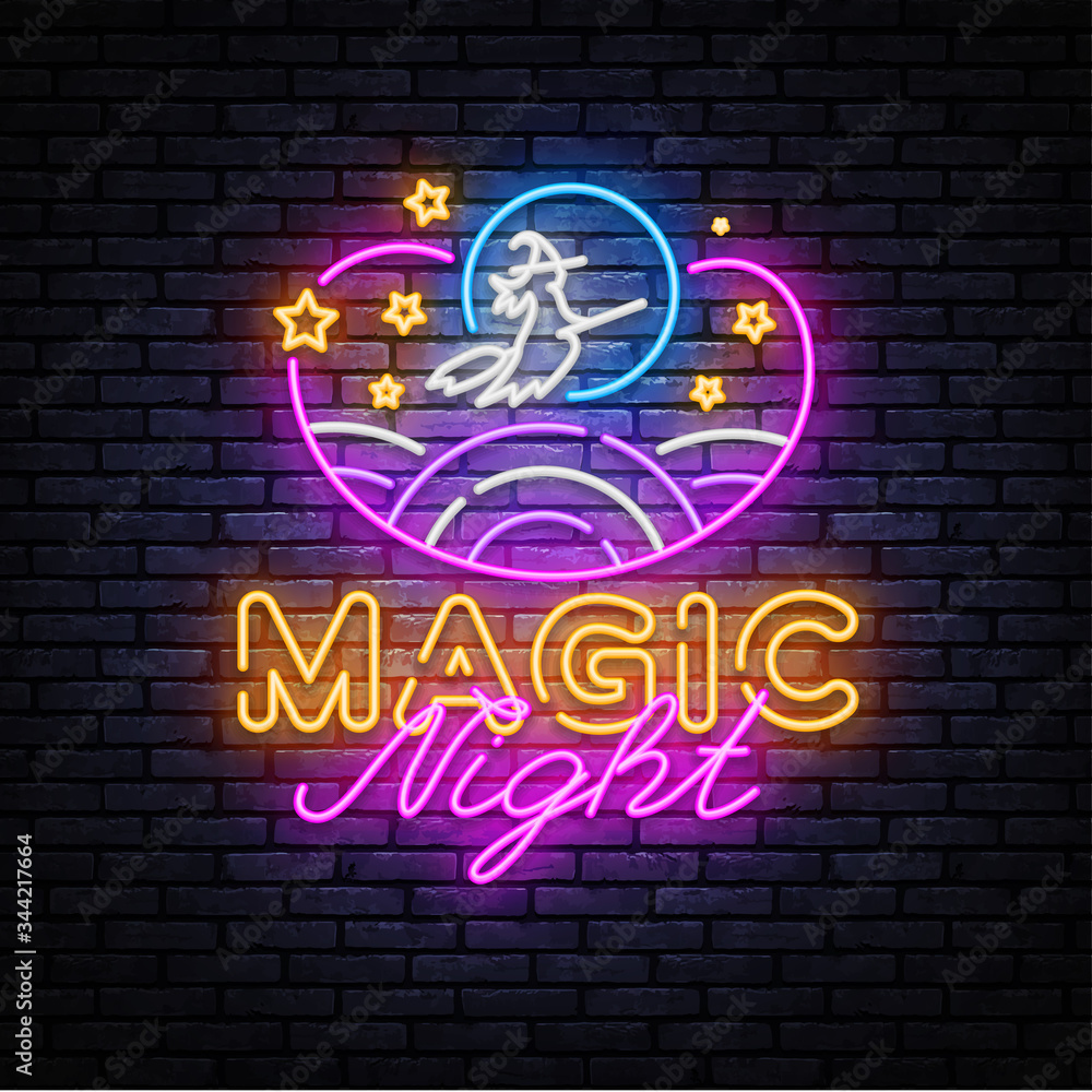 Magic Night Neon sign Vector. Magic Show neon poster, design template ...