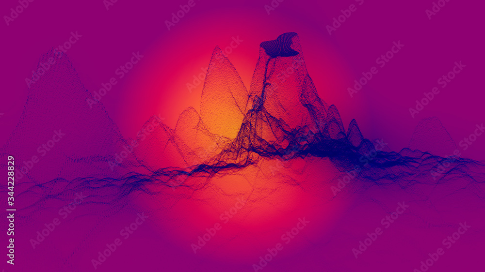 Retrowave synthwave waveform background, sound waves, shapes of digital ...