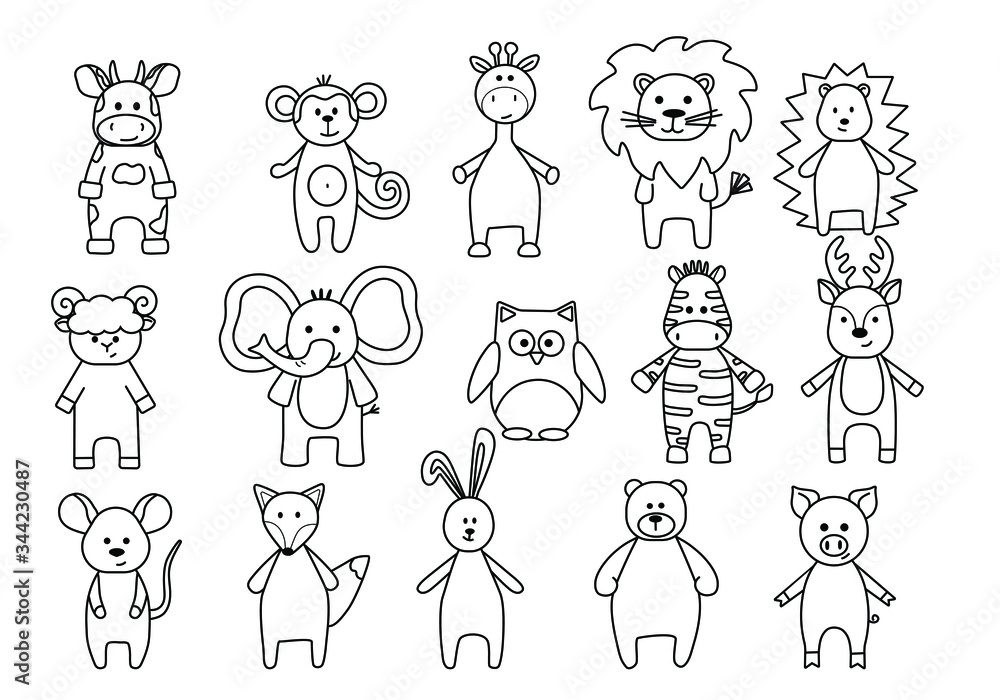 Set of funny cartoon animals, lion, Zebra, elephant, giraffe, lamb ...