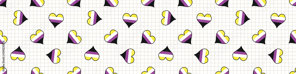 Cute non binary heart cartoon seamless vector border. Hand drawn ... Cute non binary heart cartoon seamless vector border. Hand drawn ...