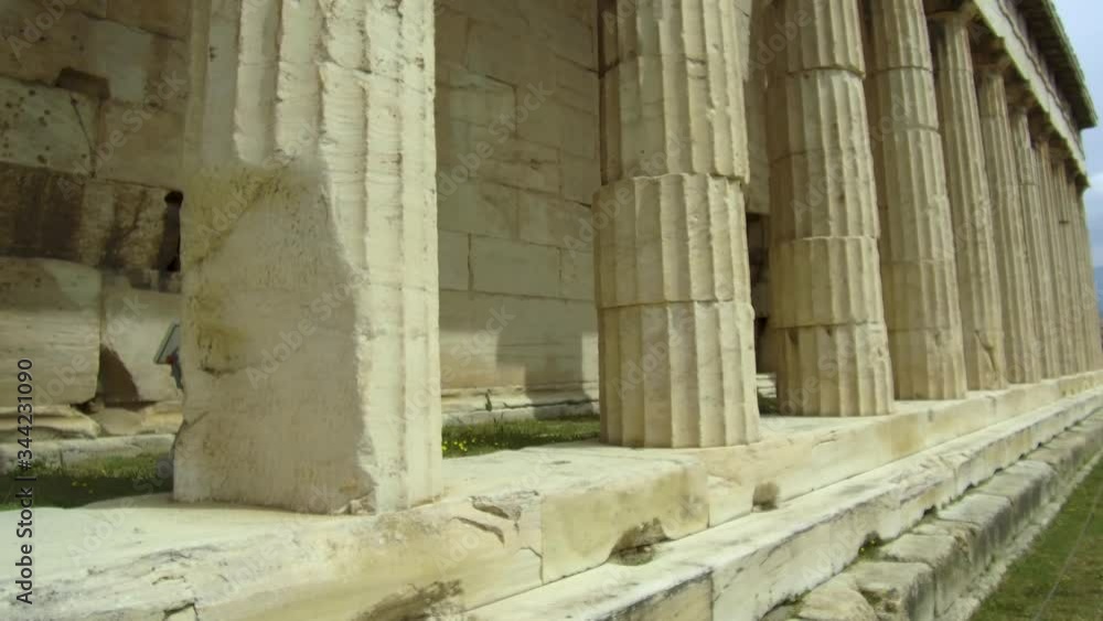 Tracking shot and tilt up camera moves slowly forward in the length of ...