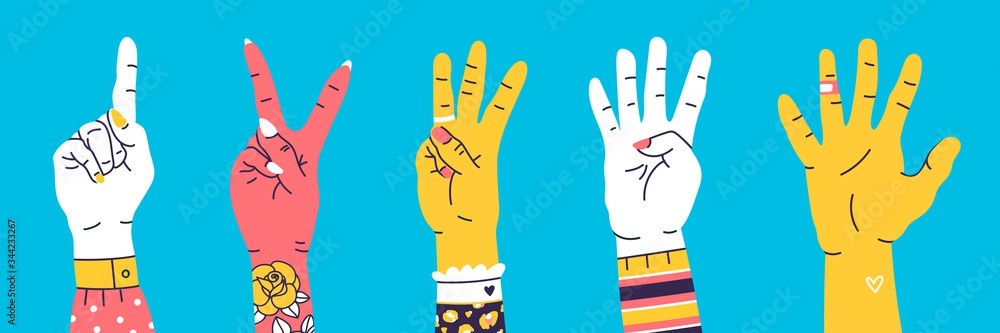 Set of Hand gesture Symbols. Various hand icons with finger count ...