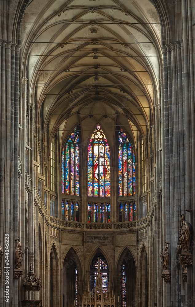 Traditional architecture of medieval Europe, arched vaults and columns ...