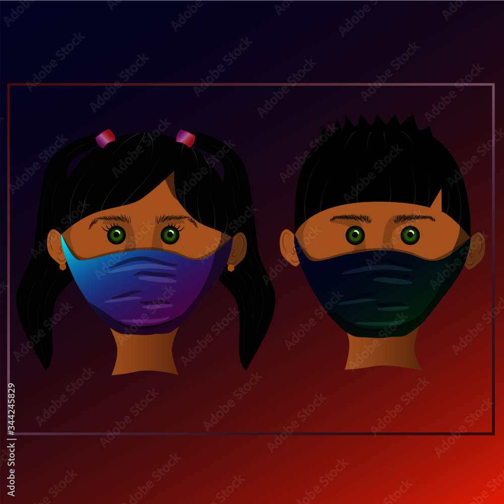 Caras niños con tapabocas Stock Vector | Adobe Stock