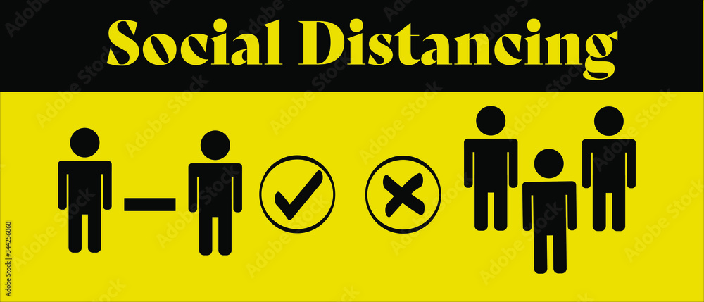 Social distancing concept comparison: Two people black on bright yellow ...
