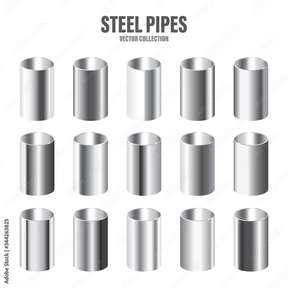 Steel pipes collection. Construction material. Polished metal texture ...