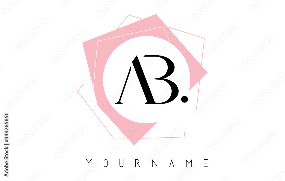 Geometric AB A B Letters with Pastel Pink Color Logo Design with Circle ...