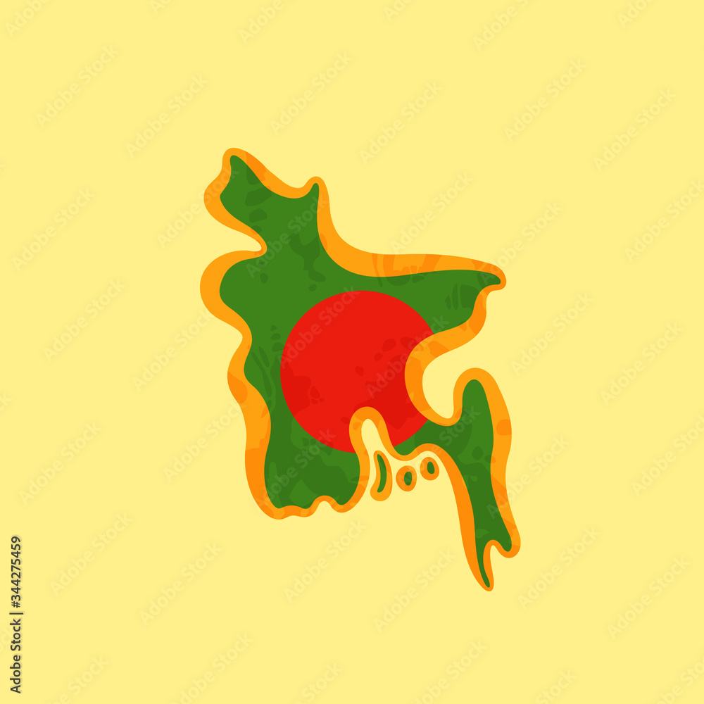 Bangladesh - Map colored with Bangladeshi flag Stock Vector | Adobe Stock