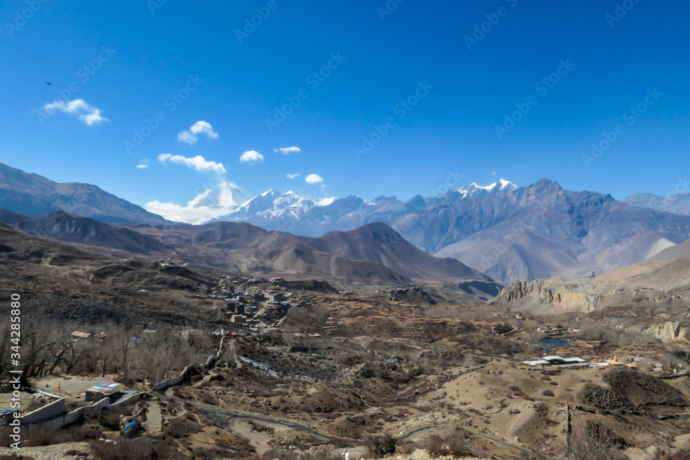 A small Himalayan village, Muktinath, along Annapurna Circuit Trek in ...