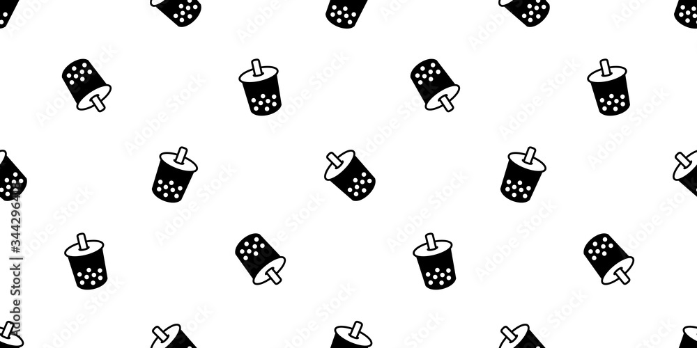 Boba tea seamless pattern vector bubble milk tea scarf isolated tile ...