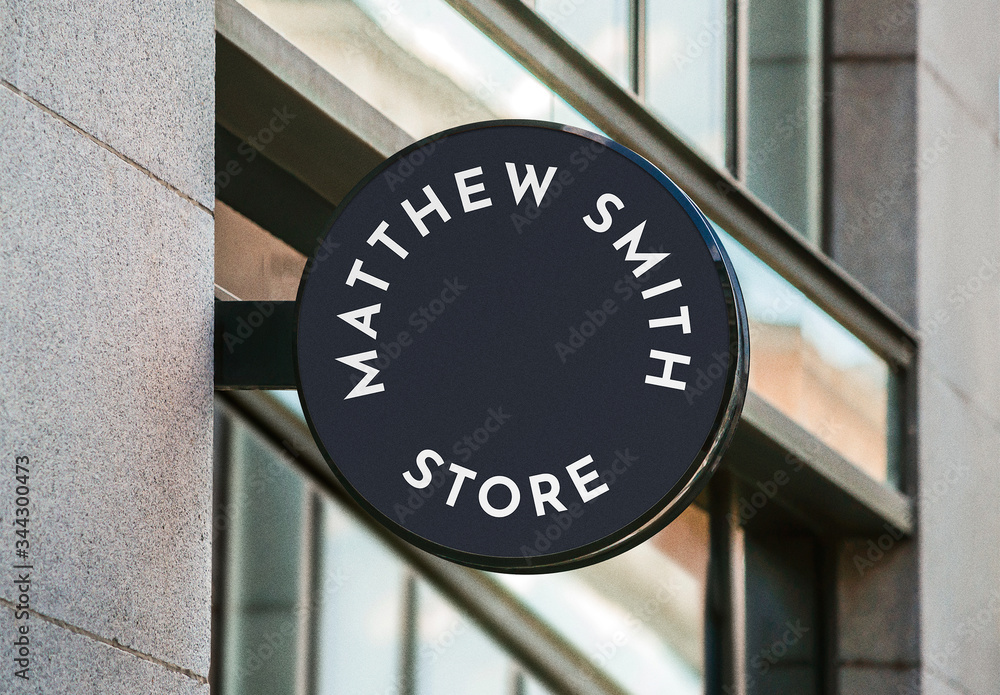 Round Mounted Entrance Sign Mockup Stock Template | Adobe Stock