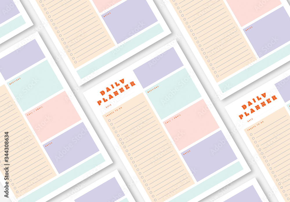 Daily Planner Layout with a Pastel Color Scheme Stock Template | Adobe ...