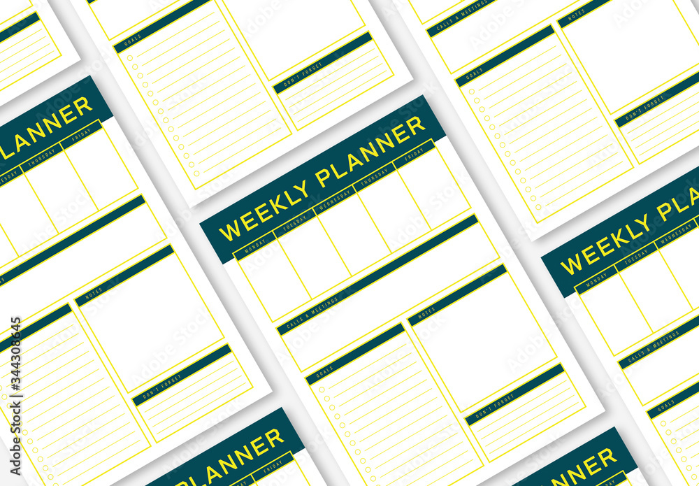 Weekly Planner Layout with a Green and Yellow Color Scheme Stock ...
