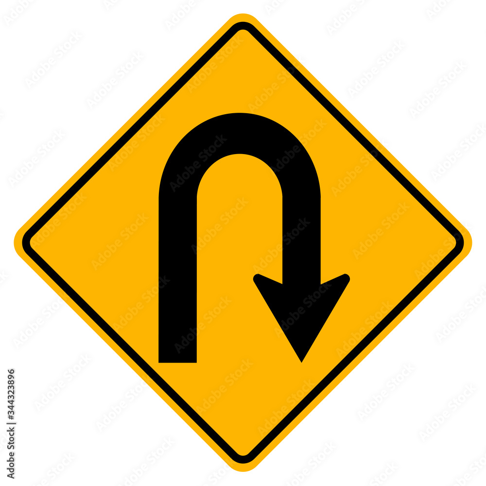 Warning traffic signs Hairpin curve to right on white background Stock ...