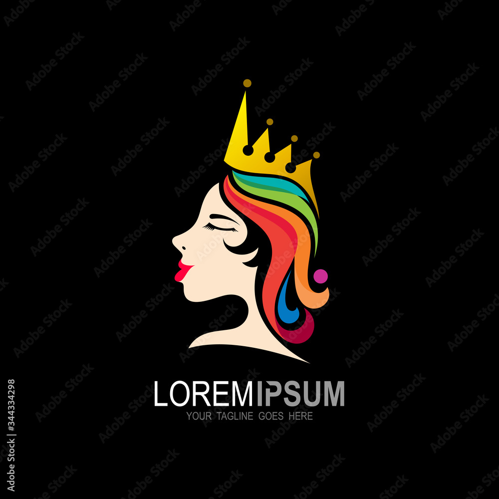 Beautiful lady logo with queen crown, face logo vector Stock Vector ...