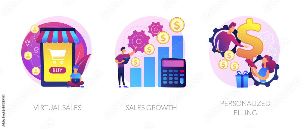 Marketing strategy planning web icons cartoon set. Commerce income ...