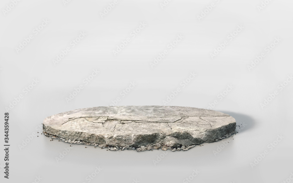 crack concrete floor isolated on white 3D illustration circle cross ...