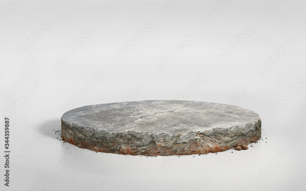 3D rendering concrete cement floor on circular layered soil stage ...