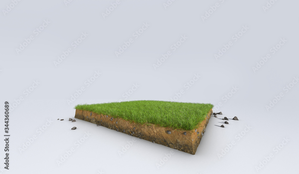 3D Illustration soil ground cross section with earth land and green ...
