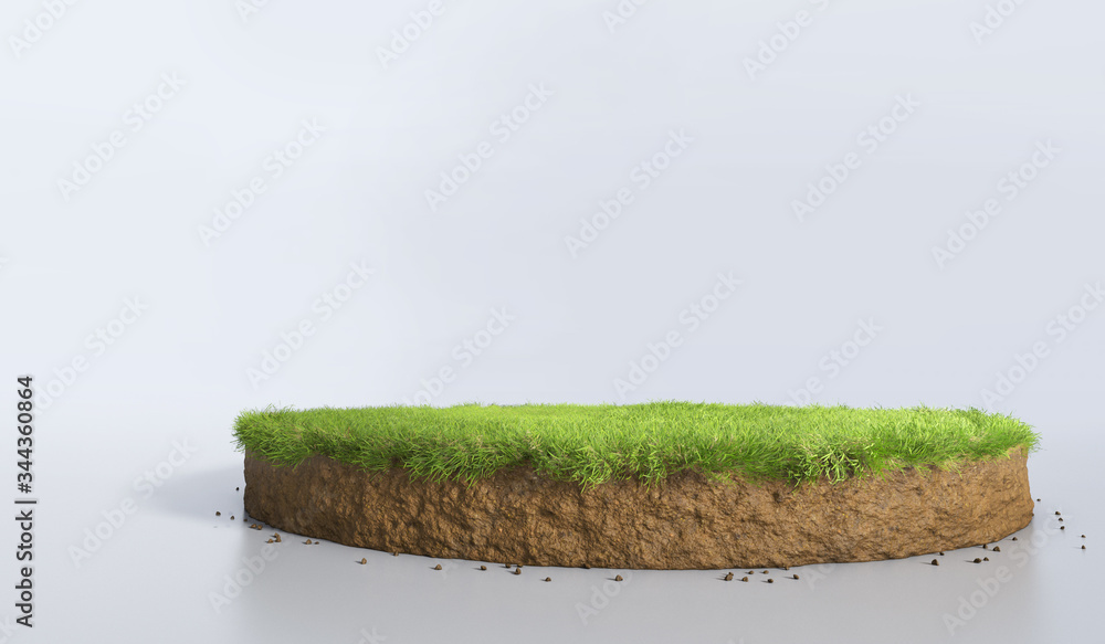 3D Illustration round soil ground cross section with earth land and ...