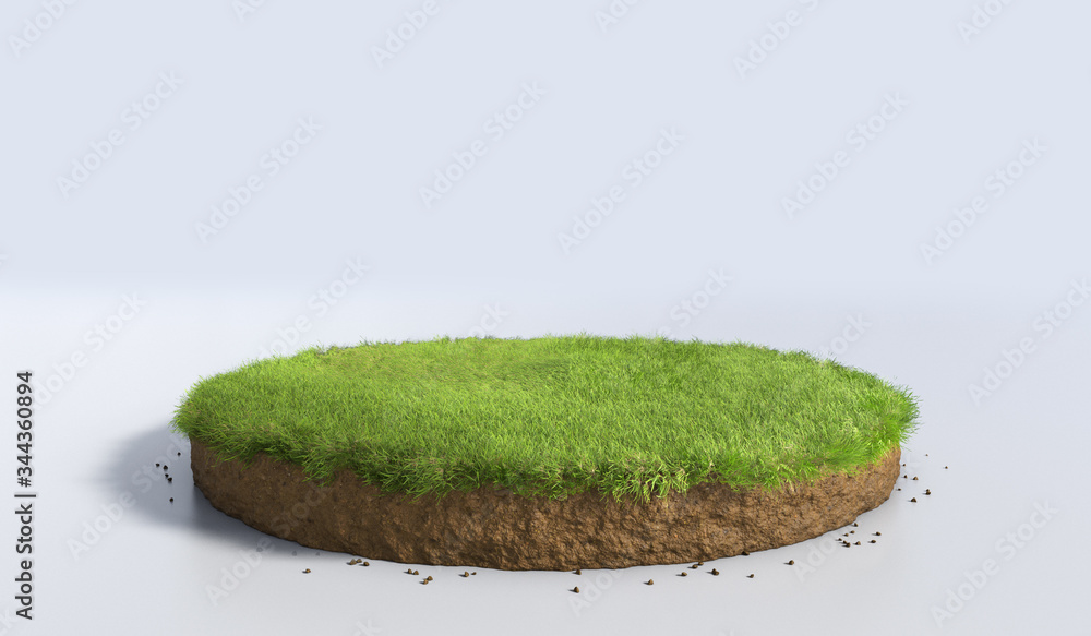 3D Illustration round soil ground cross section with earth land and ...