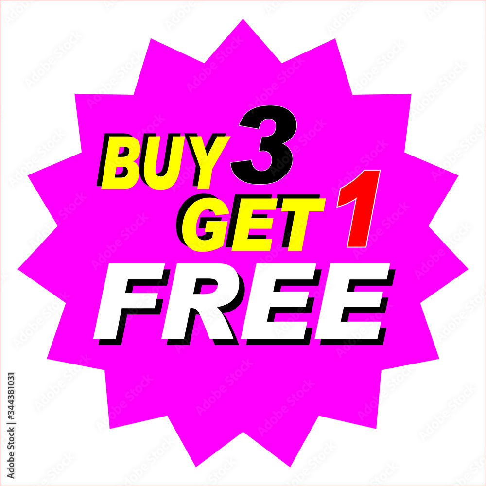 BUY 3 GET 1 FREE, VECTOR FILE. Stock Vector | Adobe Stock