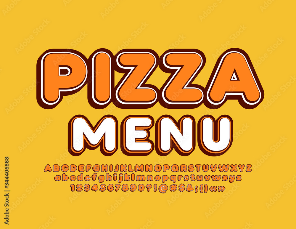 Vector trendy template Pizza Menu with Modern Font. Orange Alphabet ...