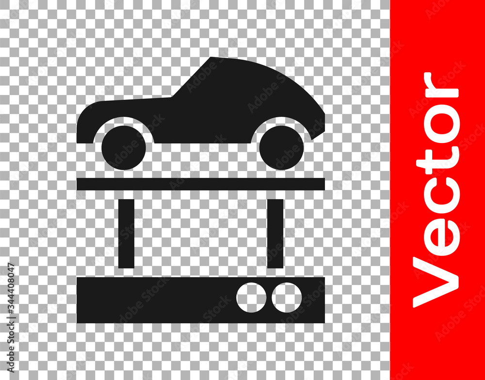 Black Repair car on a lift icon isolated on transparent background ...