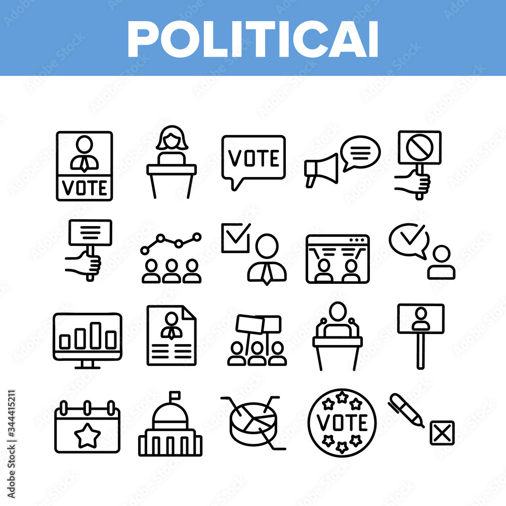 Political Election Collection Icons Set Vector. Political Candidate ...
