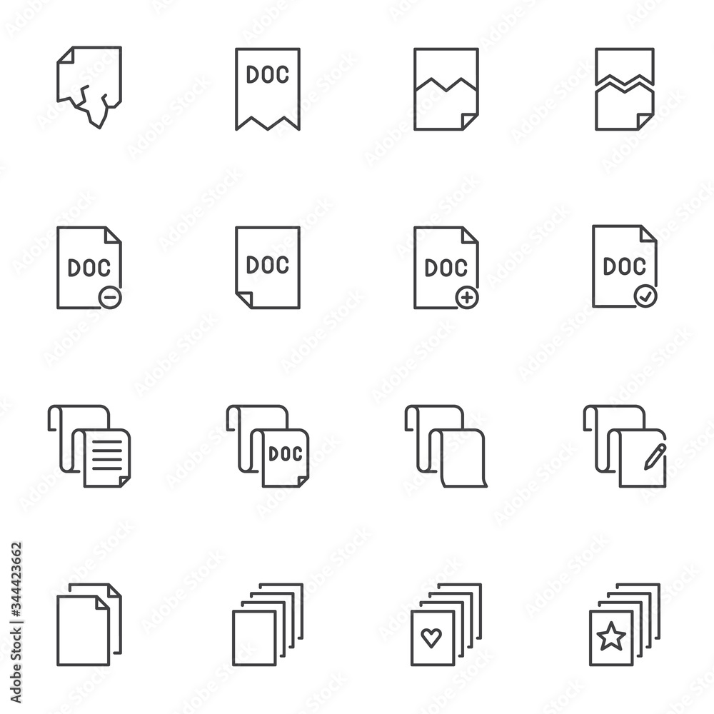 Document files line icons set, outline vector symbol collection, linear style pictogram pack ...