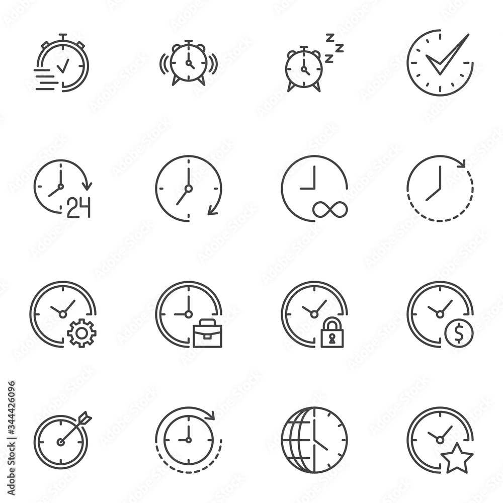 Time and clock line icons set, outline vector symbol collection, linear ...