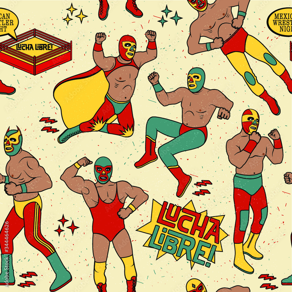 Vintage Lucha Libre Seamless Pattern. Vector illustration. Stock Vector ...