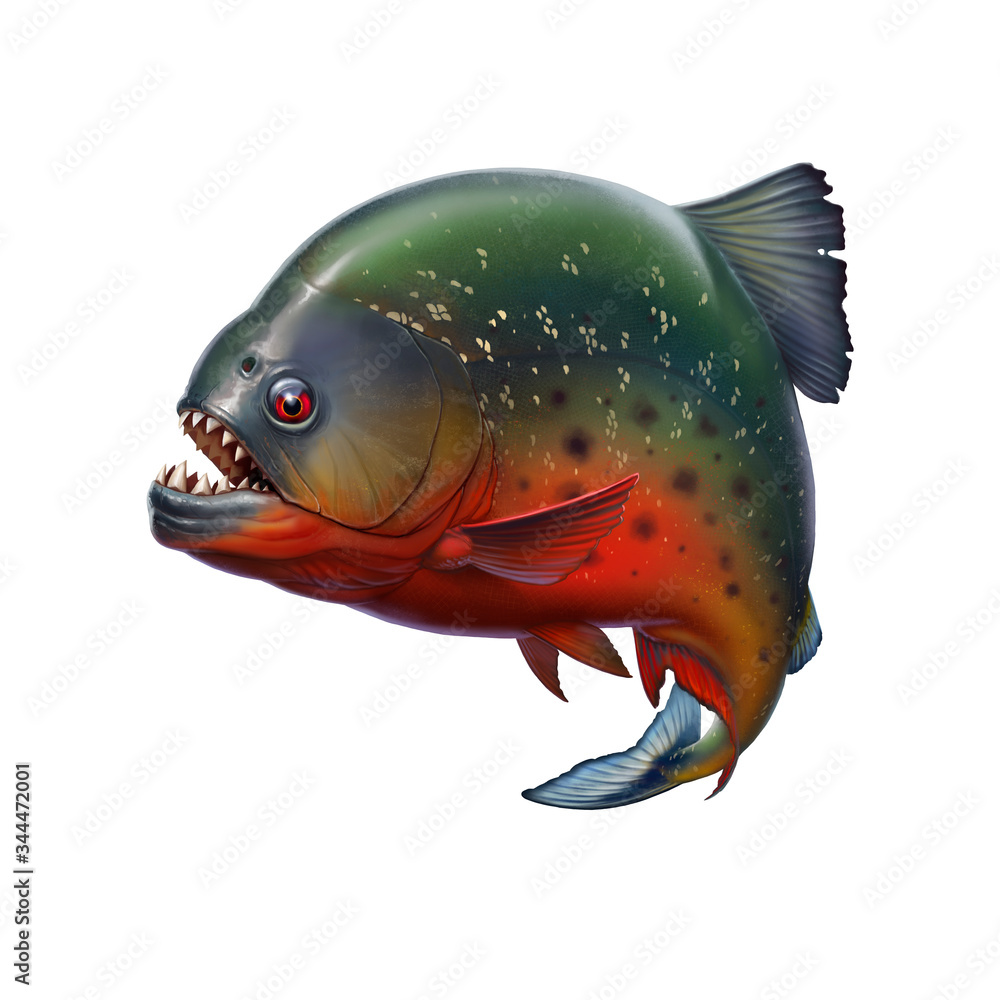 Piranha fish killer attacks big teeth. Mouth of a predator fish in a ...