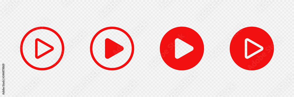 Red play buttons on transparent background. Web social networks icon ...