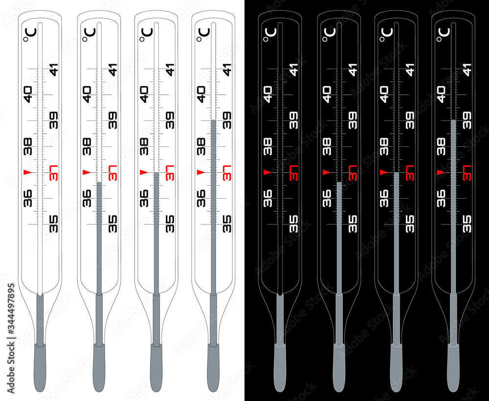 Thermometer black and white for measuring body temperature. Celsius ...